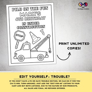 Editable Under Construction Coloring Pages 5 | Trucks Birthday Activity ...