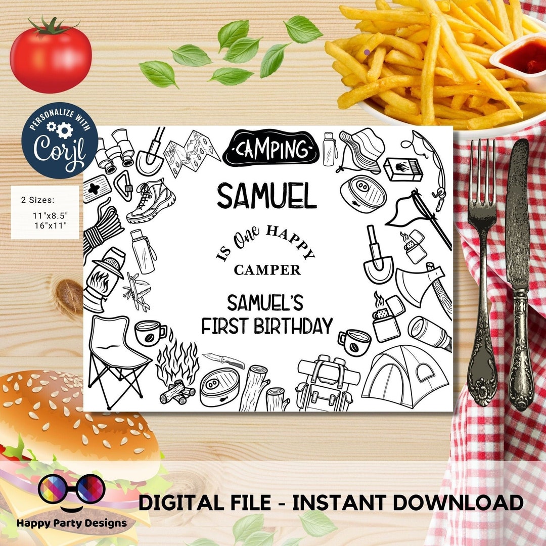 Editable Happy Camper Coloring Page | Placemat Coloring Page | Any Age ...