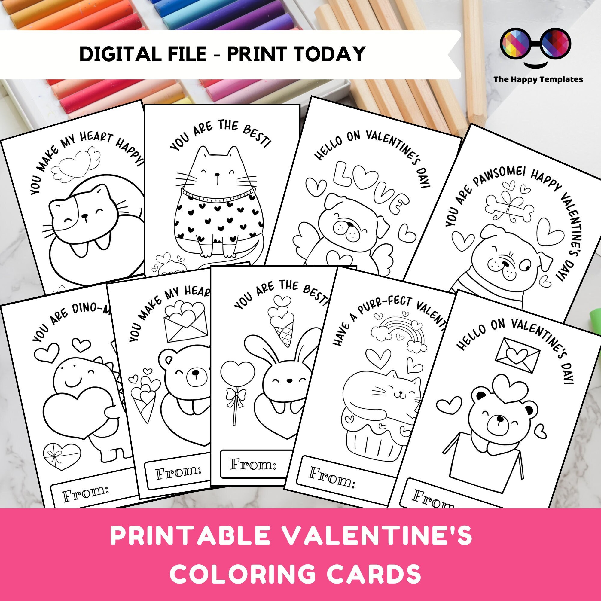 Tarjetas para colorear imprimibles de San Valentín DESCARGA INSTANTE ...
