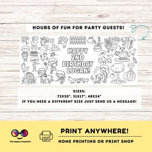 Editable Farm Animals and Kids XL Coloring Page | Farm Birthday Table ...