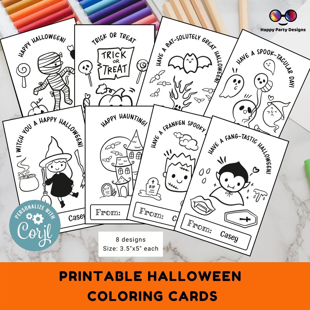 EDITABLE Halloween Printable Coloring Cards Set of 8 | for Kids ...