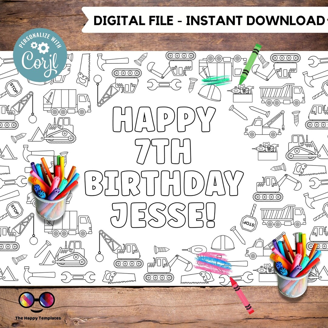 Under Construction XL Coloring Table Runner | Editable Construction ...