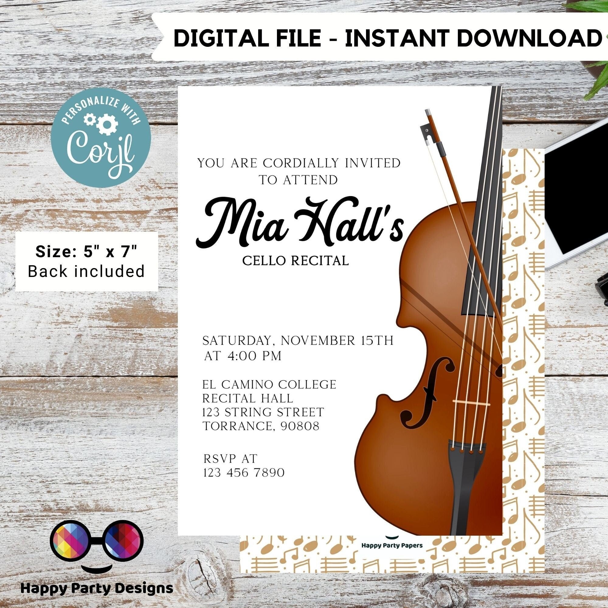 EDITABLE Cello Recital Invitation Template Orchestra Concert - Etsy