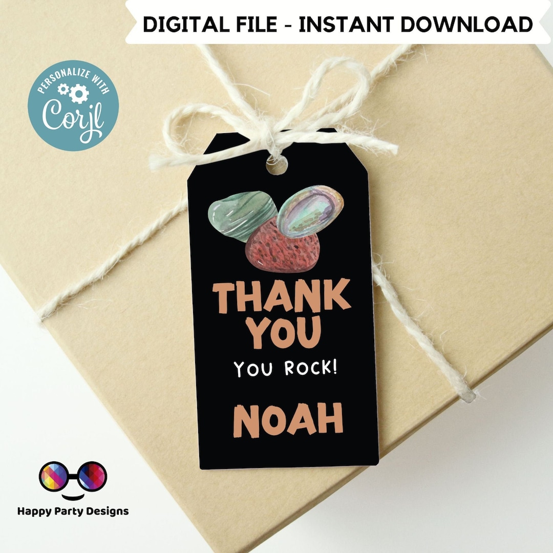 EDITABLE Let's Rock Gem Thank You Tags Printable Boy Birthday Favor ...