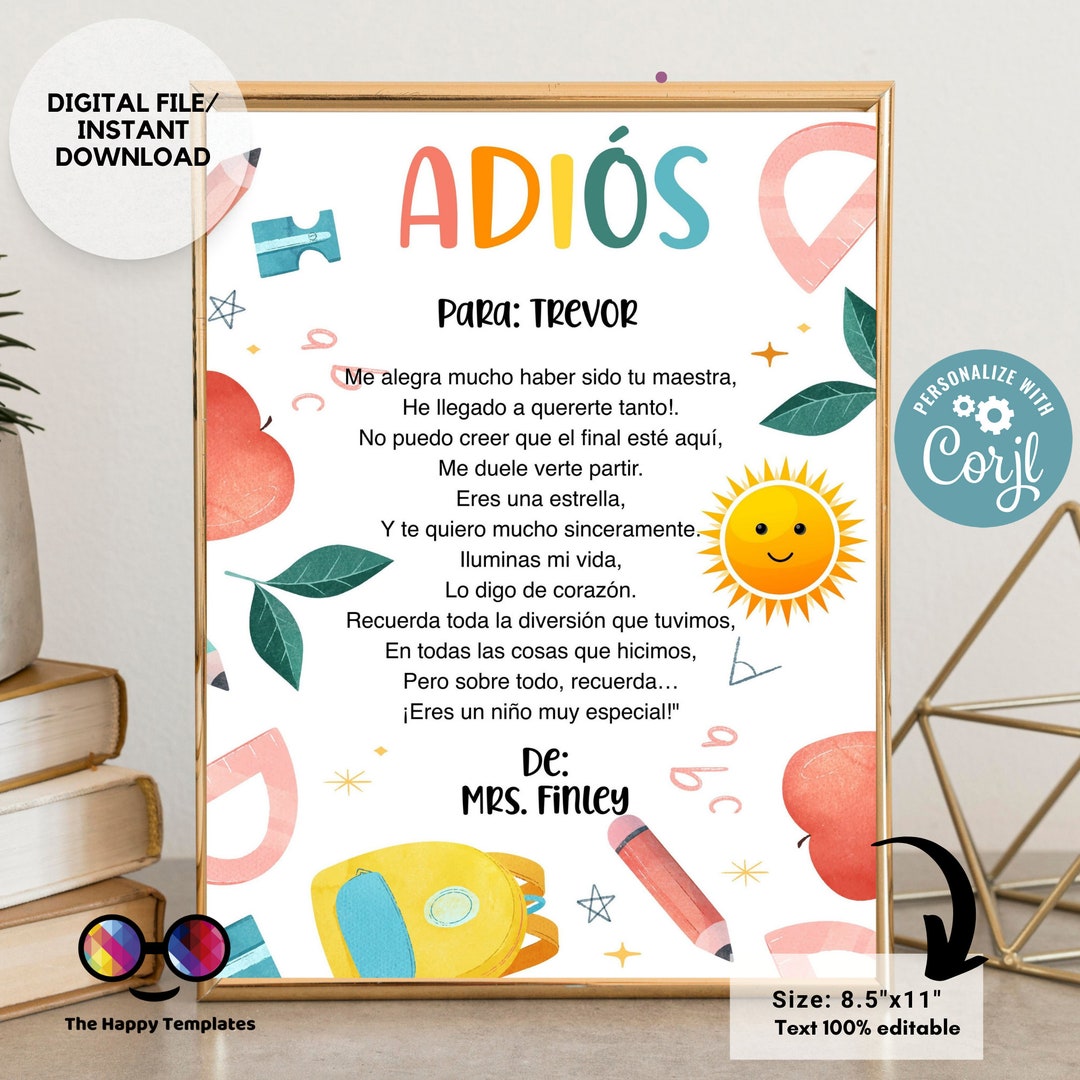 Editable Gift From Teacher | Spanish Version | End of School Letter ...