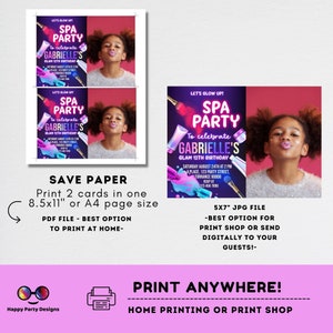 Editable Neon Spa Party With Photo | Girls Spa Birthday Party Editable ...