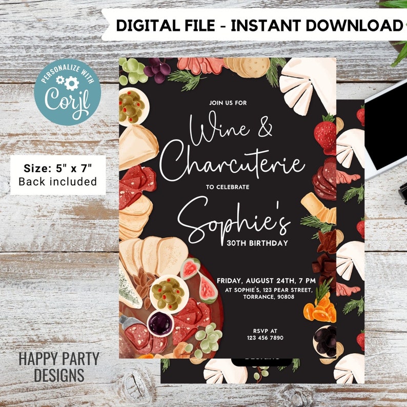 Wine and Charcuterie Party Invitation Template Printable or - Etsy