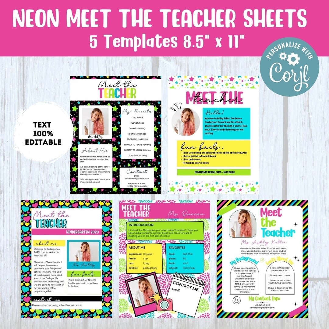 Editable Neon Meet the Teacher Templates Bundle Meet the Teacher ...