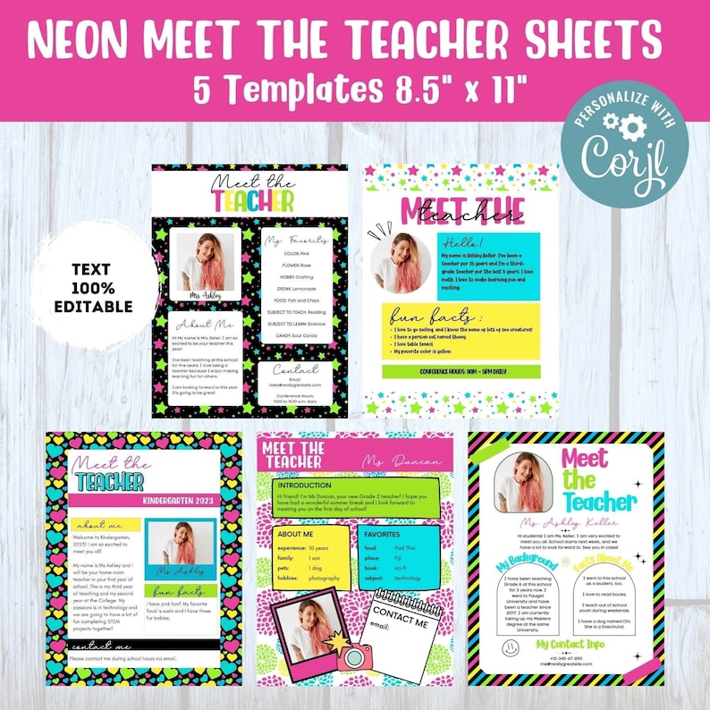 Editable Neon Meet the Teacher Templates Bundle Meet the - Etsy Canada