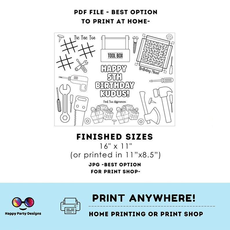 Editable Tools Coloring Activity Page Editable Tools - Etsy