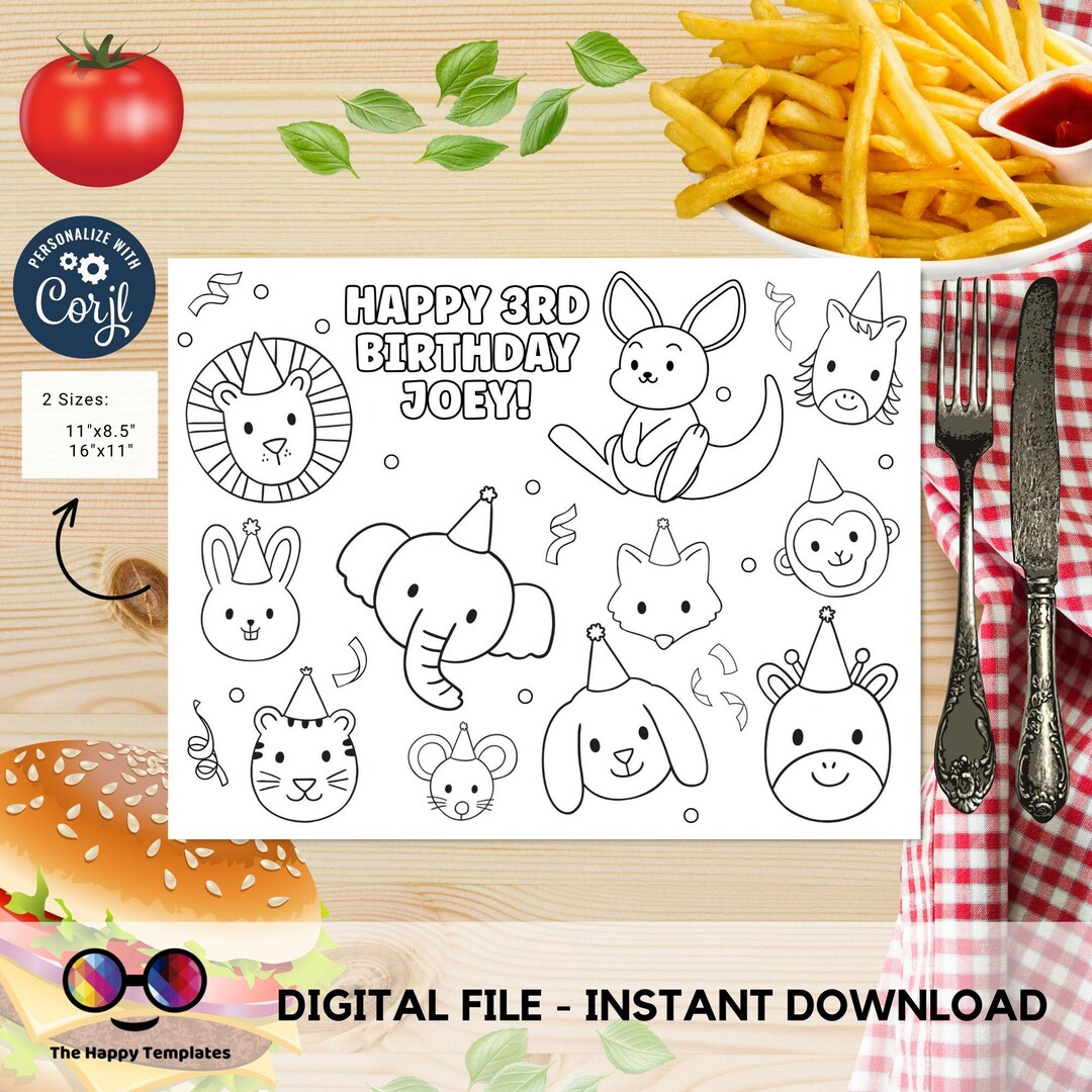 Editable Party Animal Coloring Page | Editable Text | Animals Birthday ...