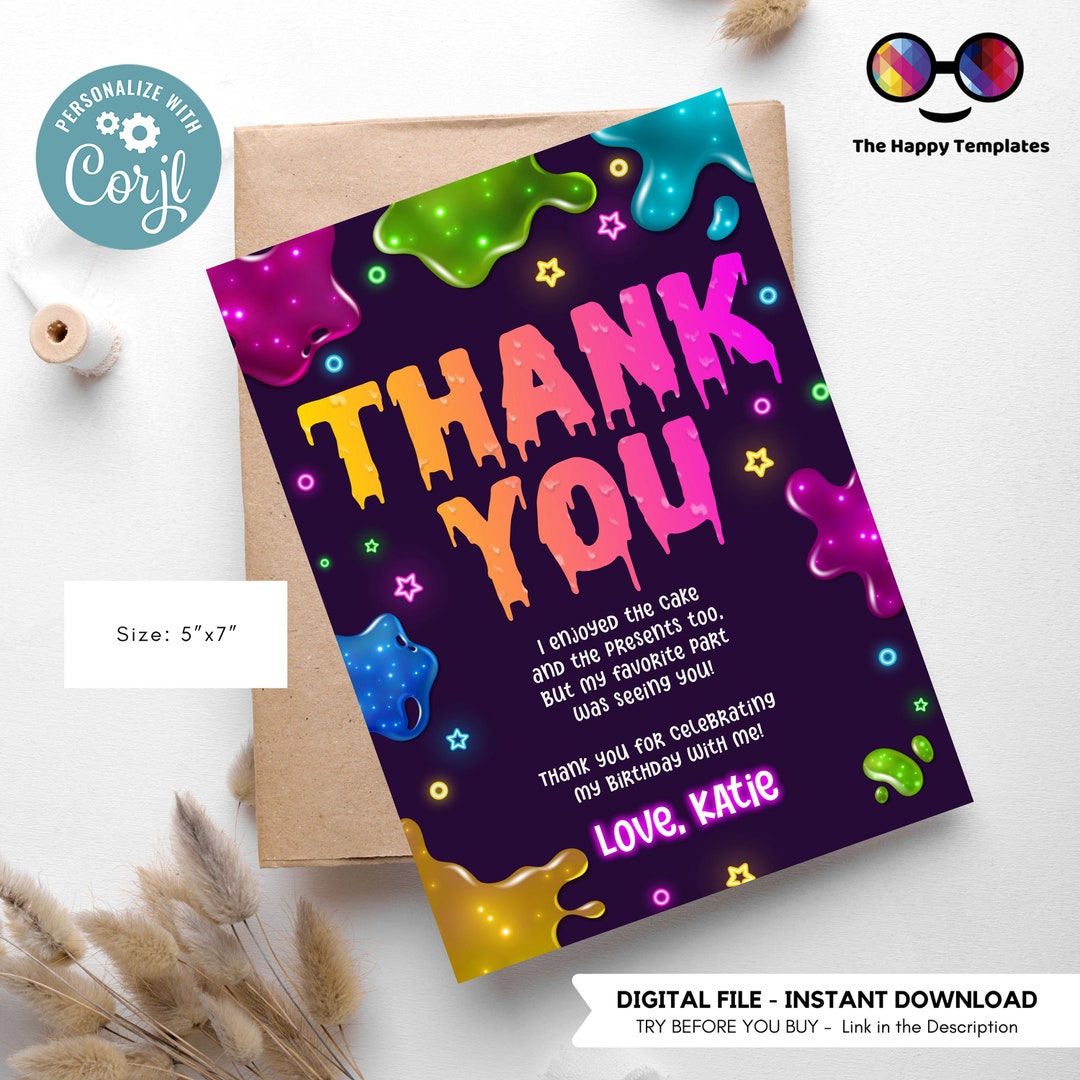 Slime Thank You Card | Slime Party Thank You Card | Birthday Girl ...