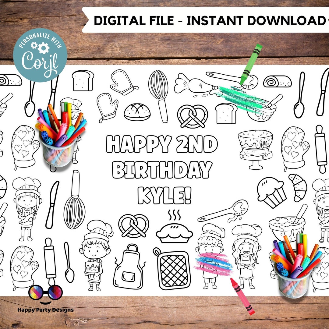 Little Bakers XL Coloring Table Runner | Editable Baking Birthday Party ...