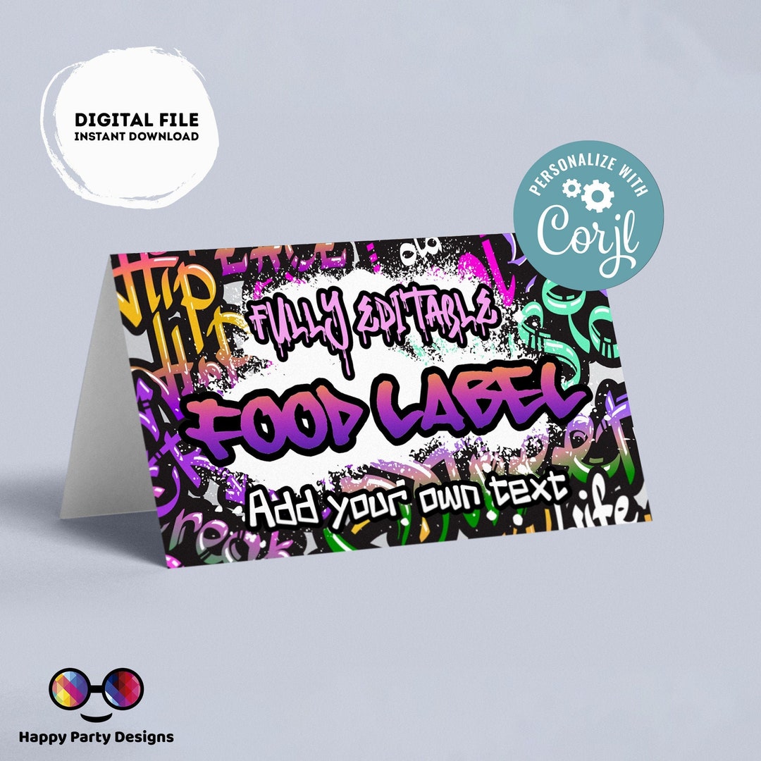 Editable Graffiti Birthday Food Tent | Graffiti Party | Buffet Labels ...