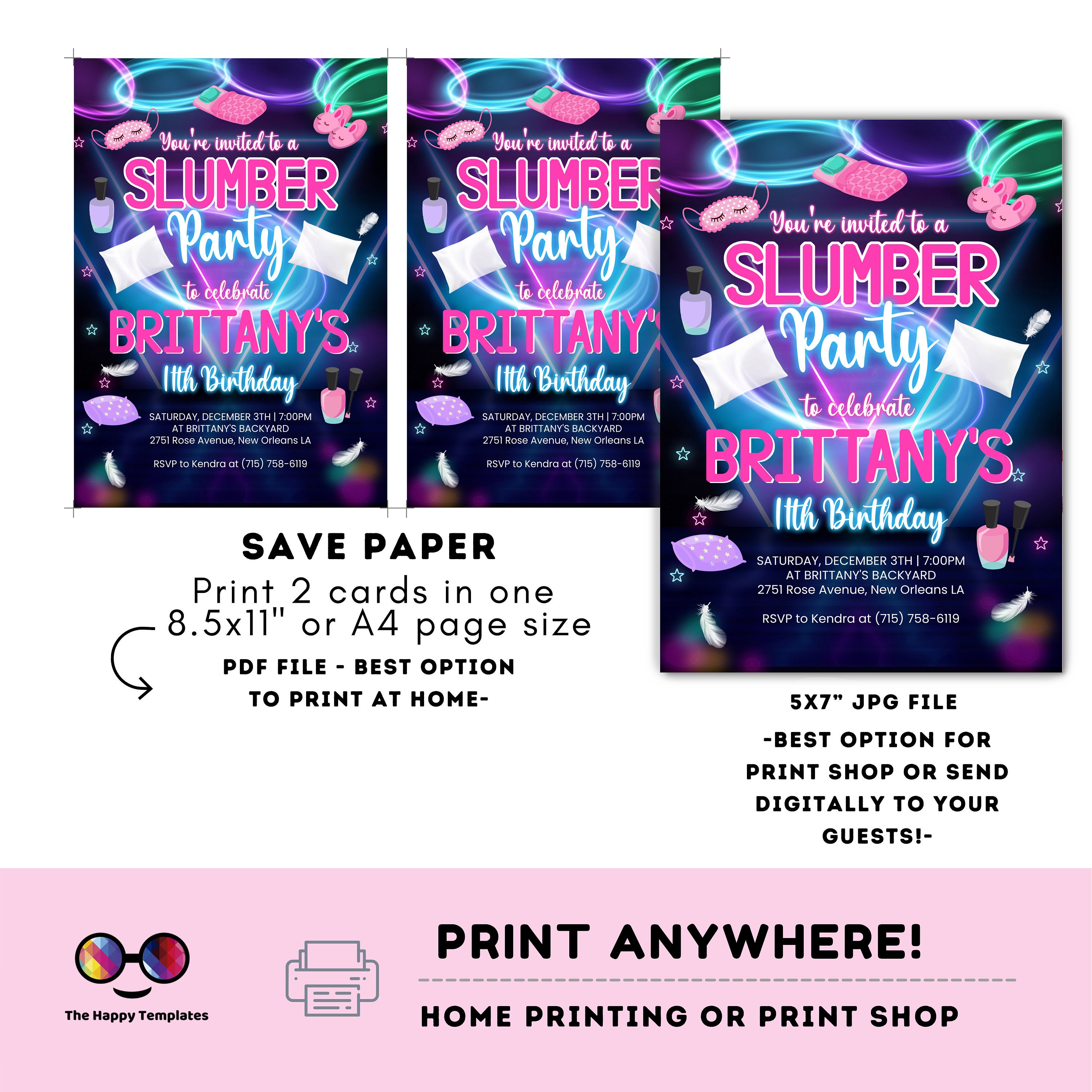 Editable Slumber Party Birthday Invitation Sleepover Party Etsy