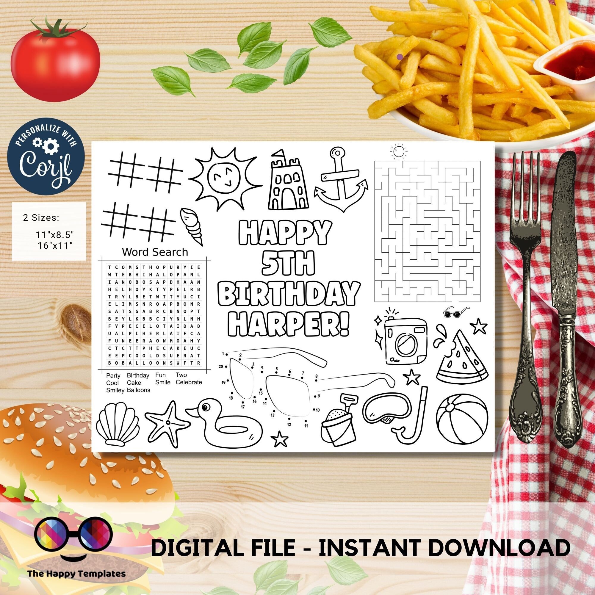 Editable Summer Activity Coloring Page Two Cool Birthday - Etsy