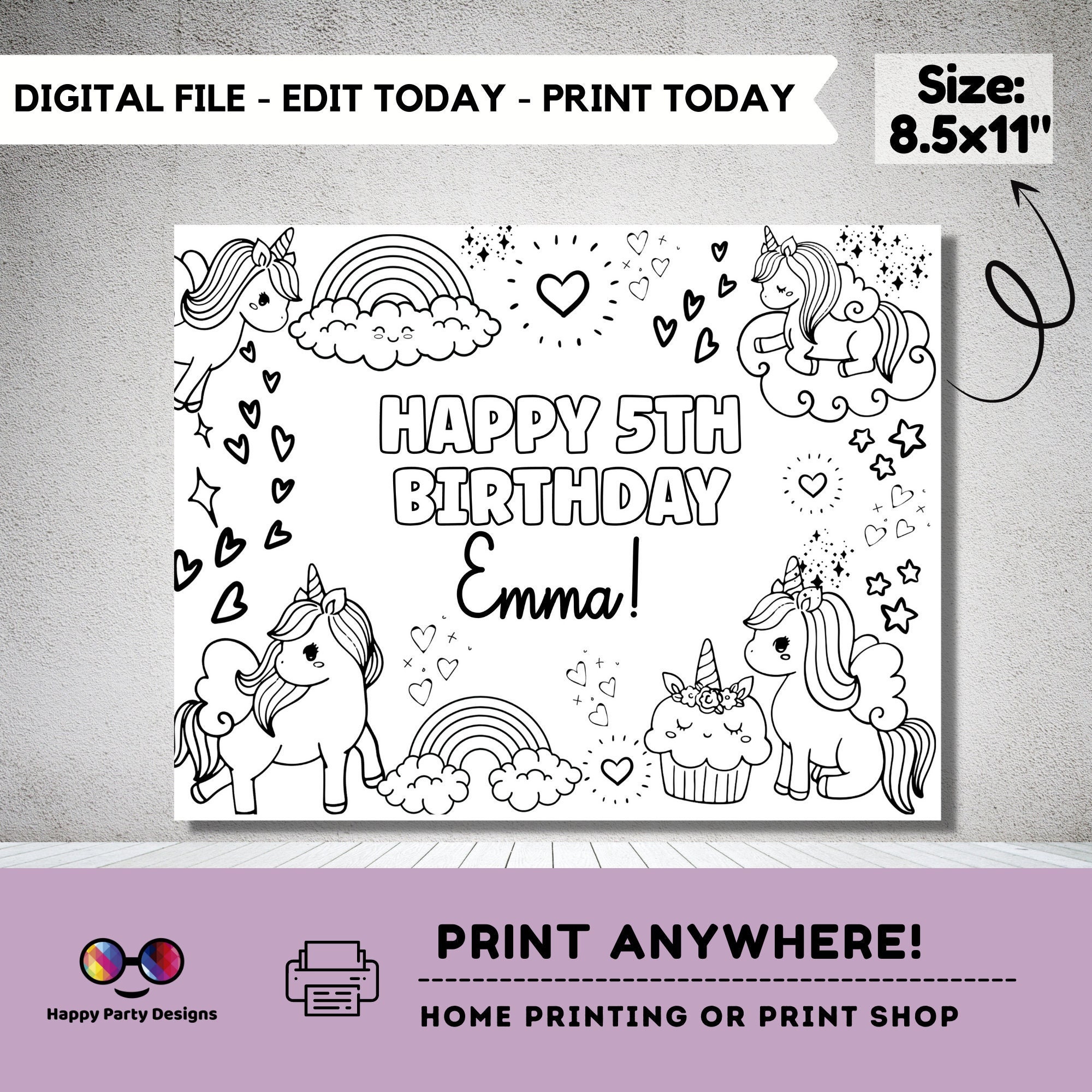 Editable Unicorns Coloring Page Placemat Coloring Page Any - Etsy