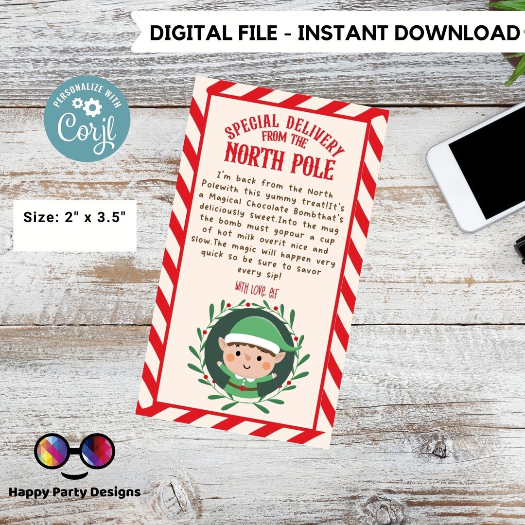 Editable Elf Hot Chocolate Bomb Tag | Elf Arrival Hot Chocolate Bomb ...