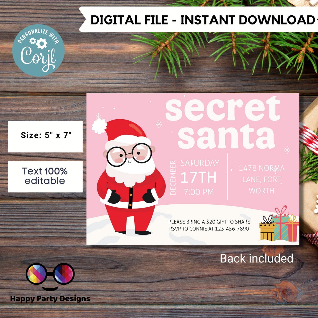 Editable Secret Santa Party Invitation Christmas Party Printable Invite ...