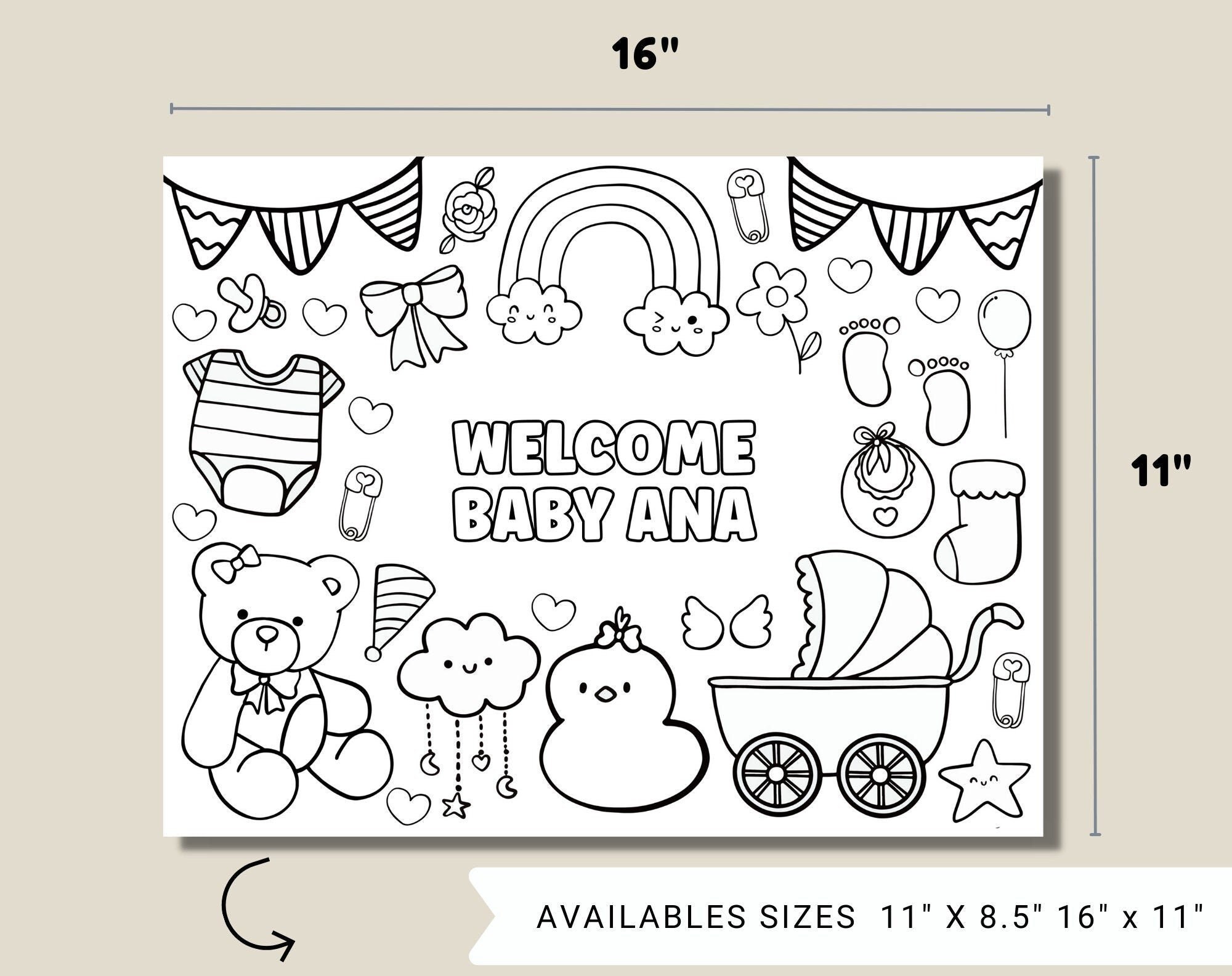 Editable Baby Shower Coloring Page Placemat Coloring Page - Etsy