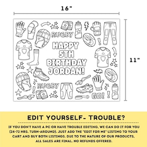 Editable Rugby Birthday Coloring Page | Sports Party | Rugby Coloring ...