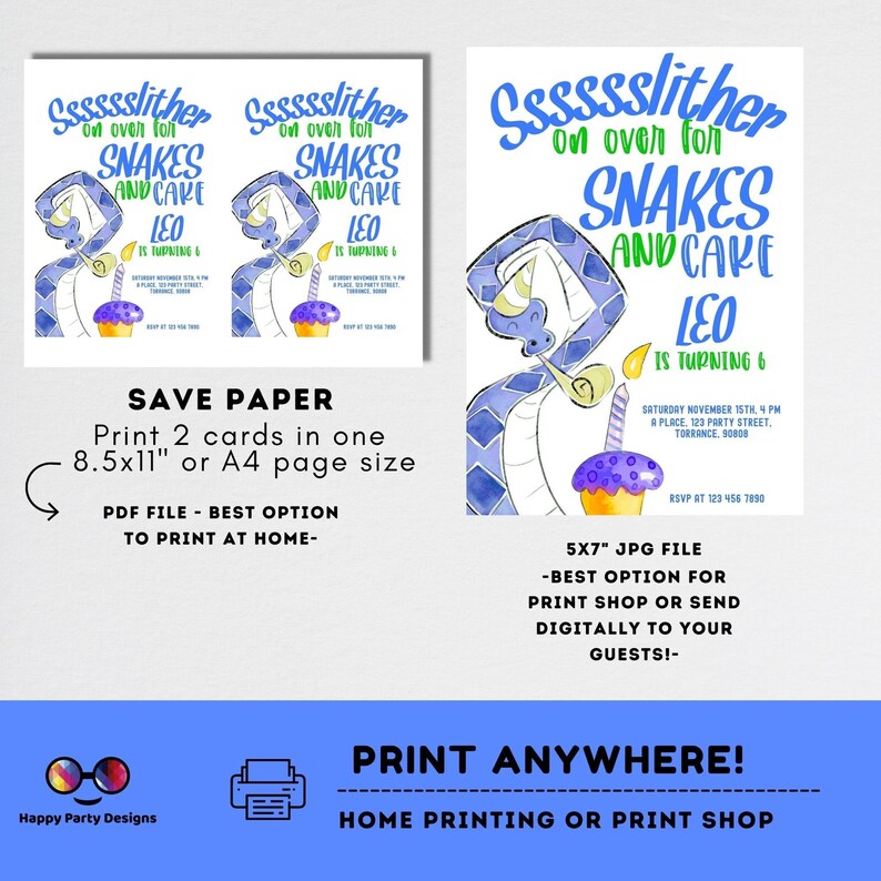 Editable Snakes and Cake Invitation Reptile Birthday - Etsy