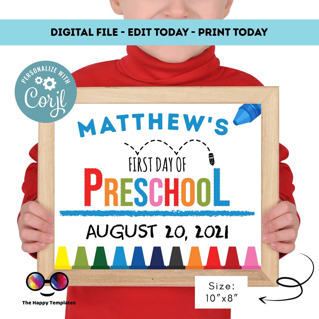 Editable First Day of Preschool | Preschool Sign | 1st Day of Preschool ...