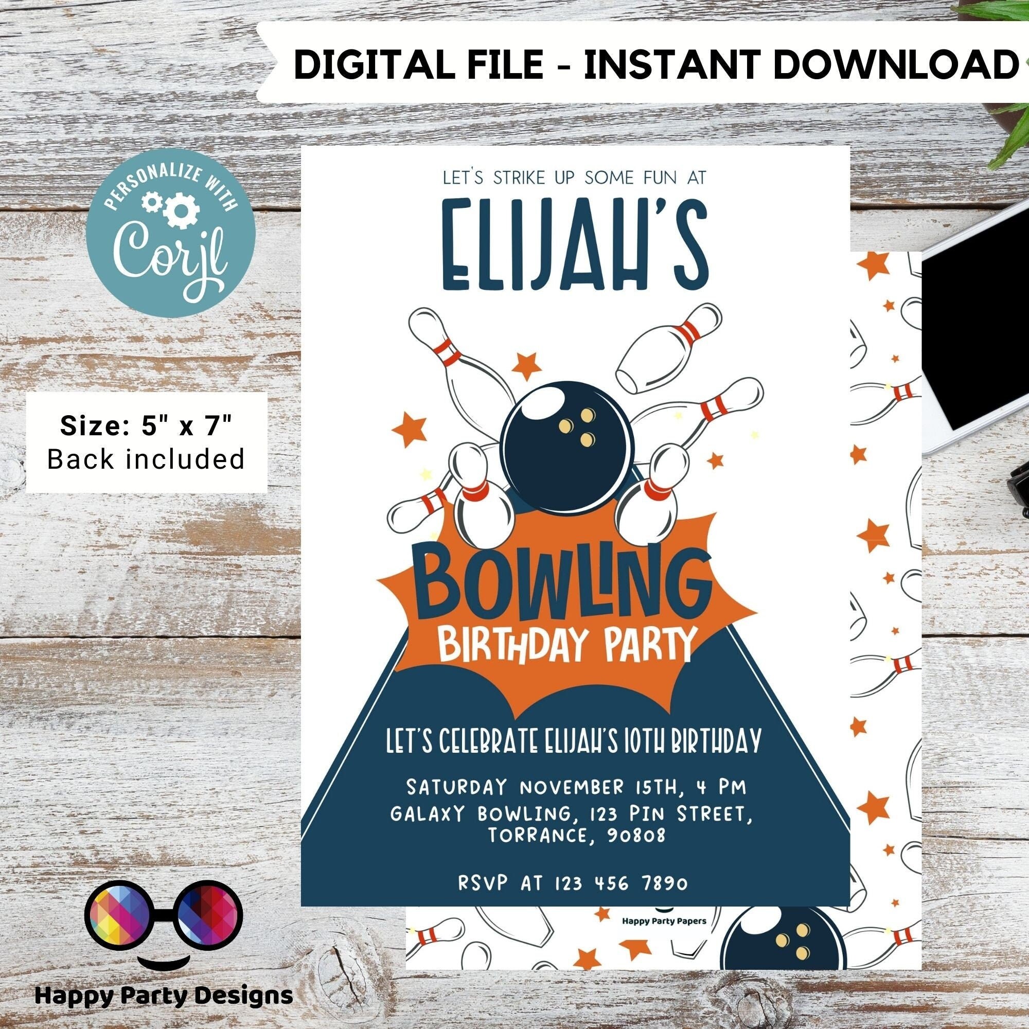 Let's Strike up Some Fun EDITABLE Bowling Birthday - Etsy