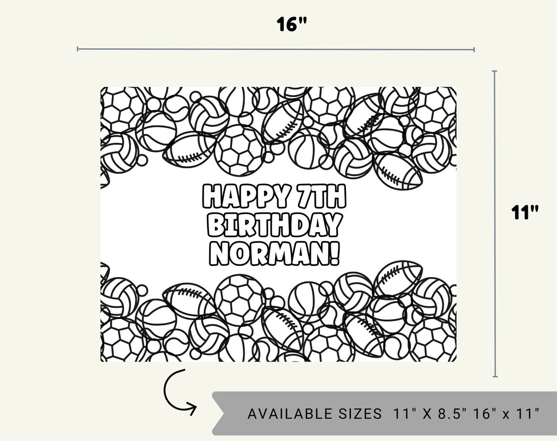 Editable Sports Birthday Coloring Page Sports Party Sports - Etsy