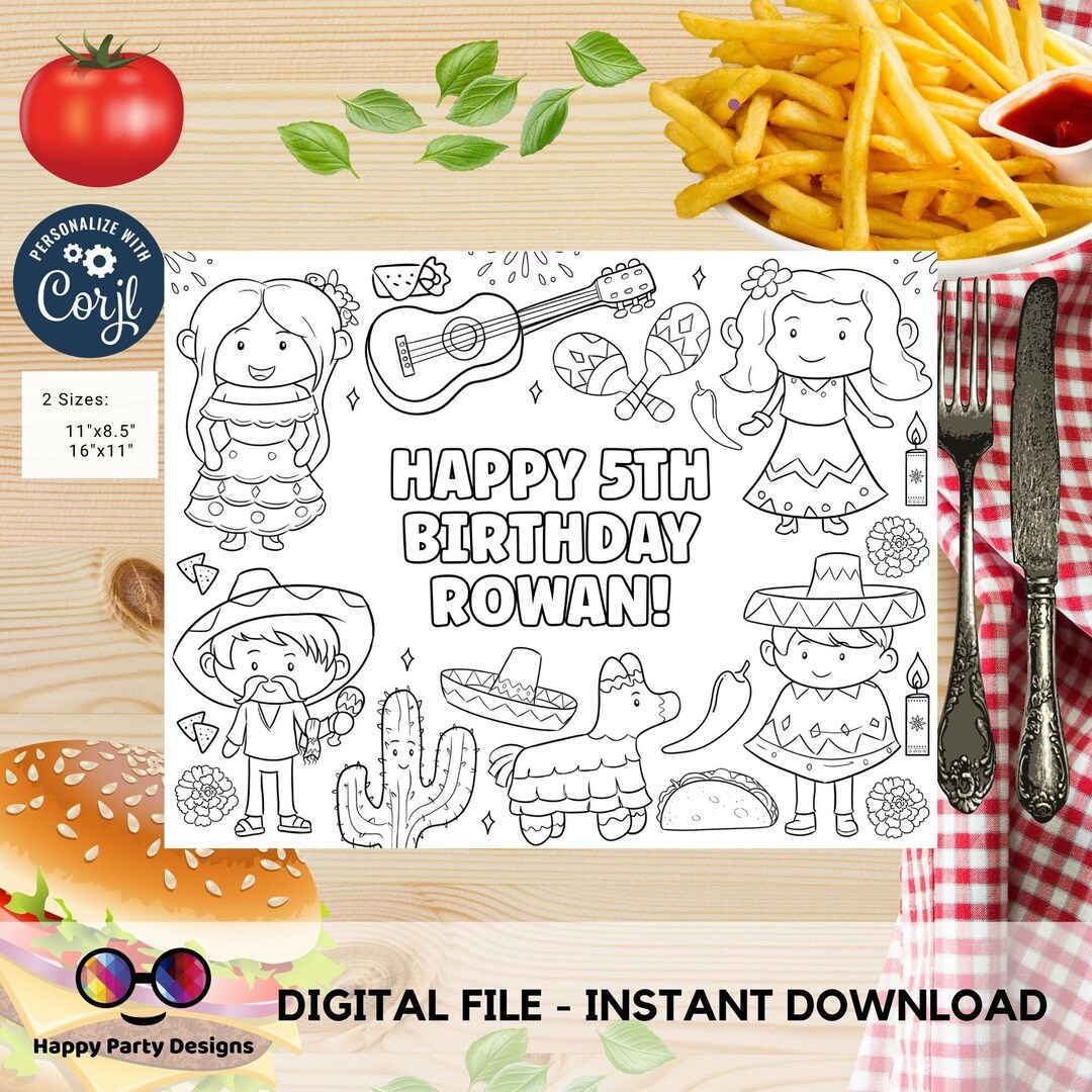 Editable Cinco De Mayo Party Coloring Page | Mexican Placemat | Any Age ...
