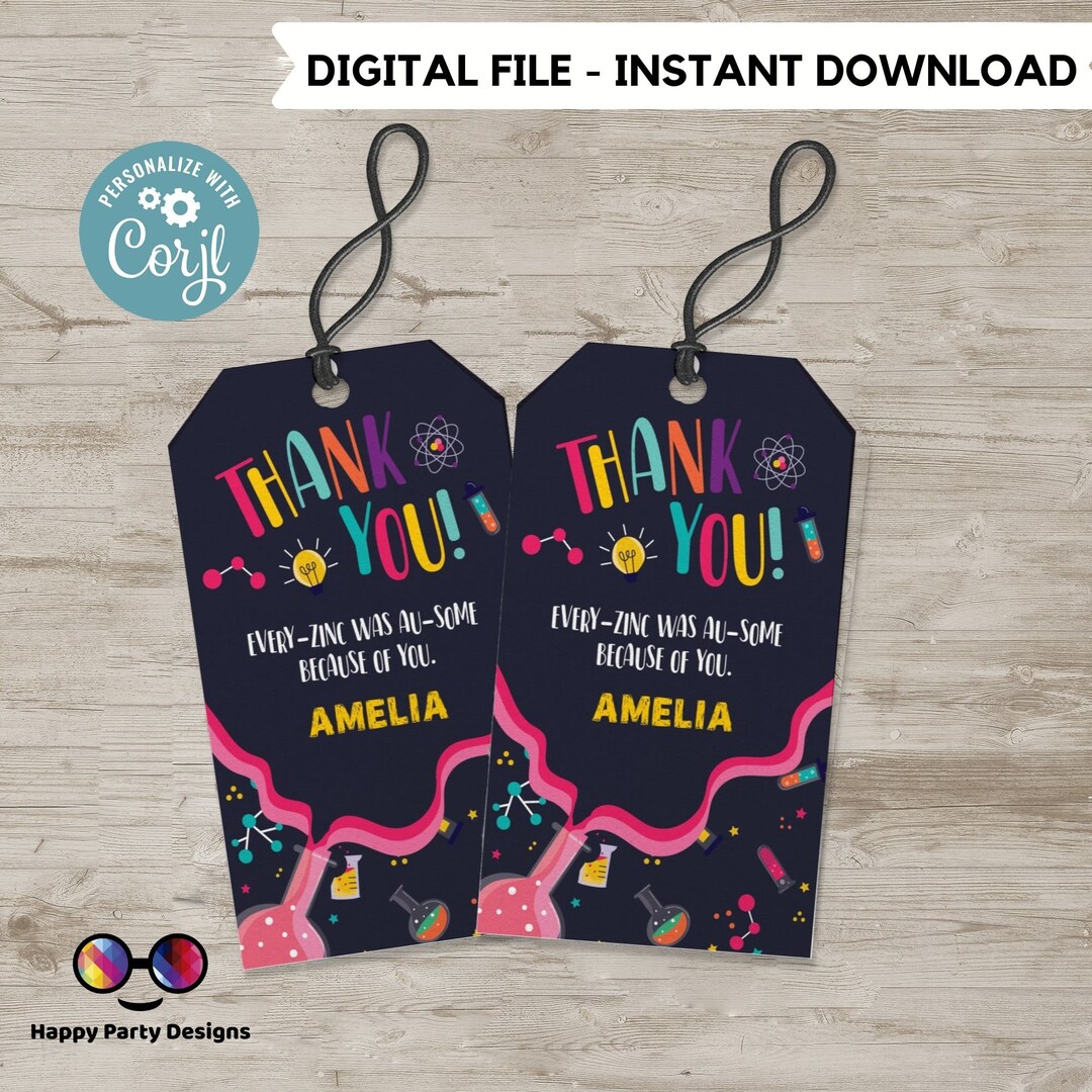 Editable Science Birthday Thank You Gift Tags | Mad Scientist Favor ...