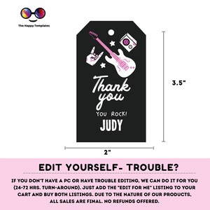 Editable Pink Rock and Roll Favor Thank You Tag | Digital Thank You Tag ...