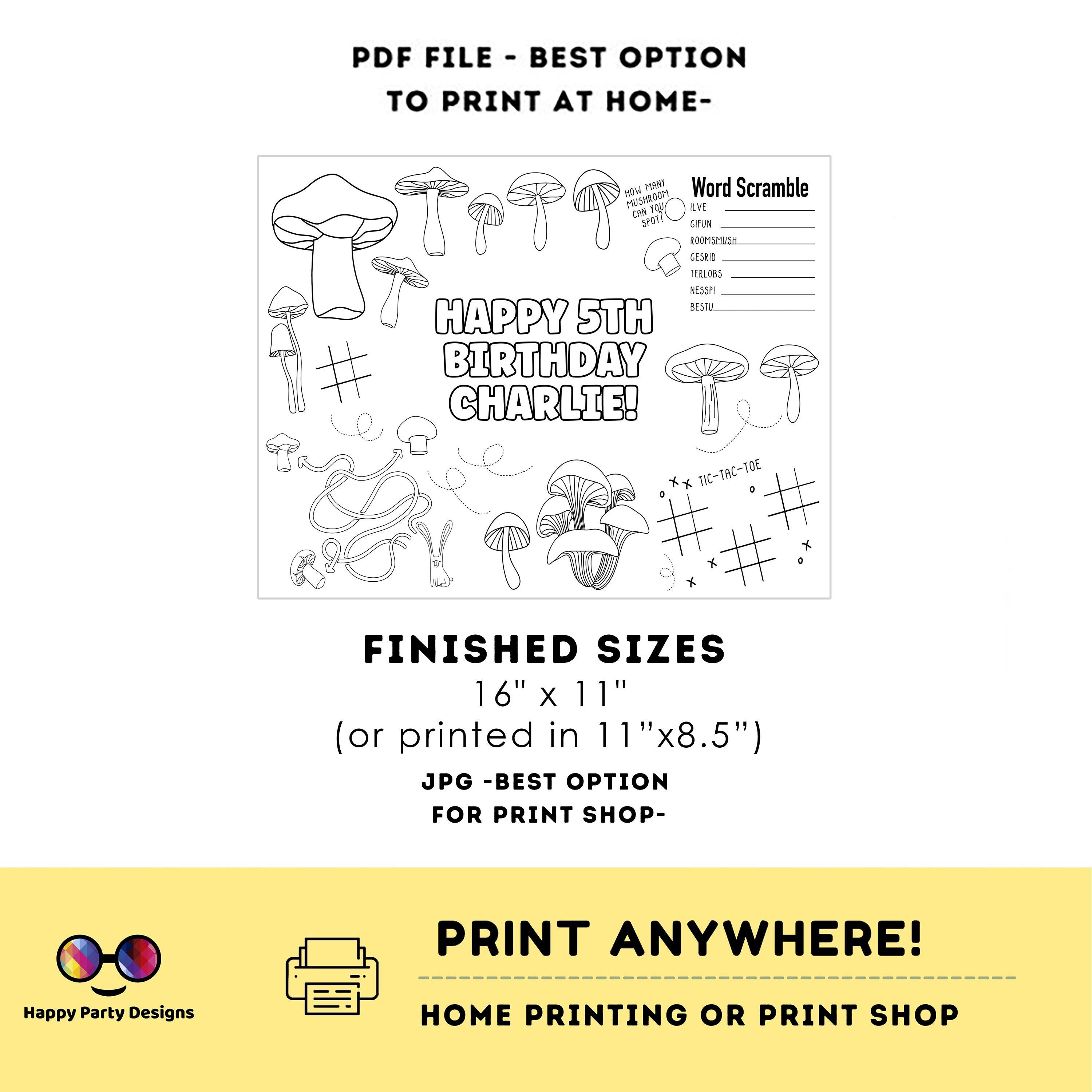 Editable Mushrooms Coloring Activity Page Mushrooms Birthday - Etsy