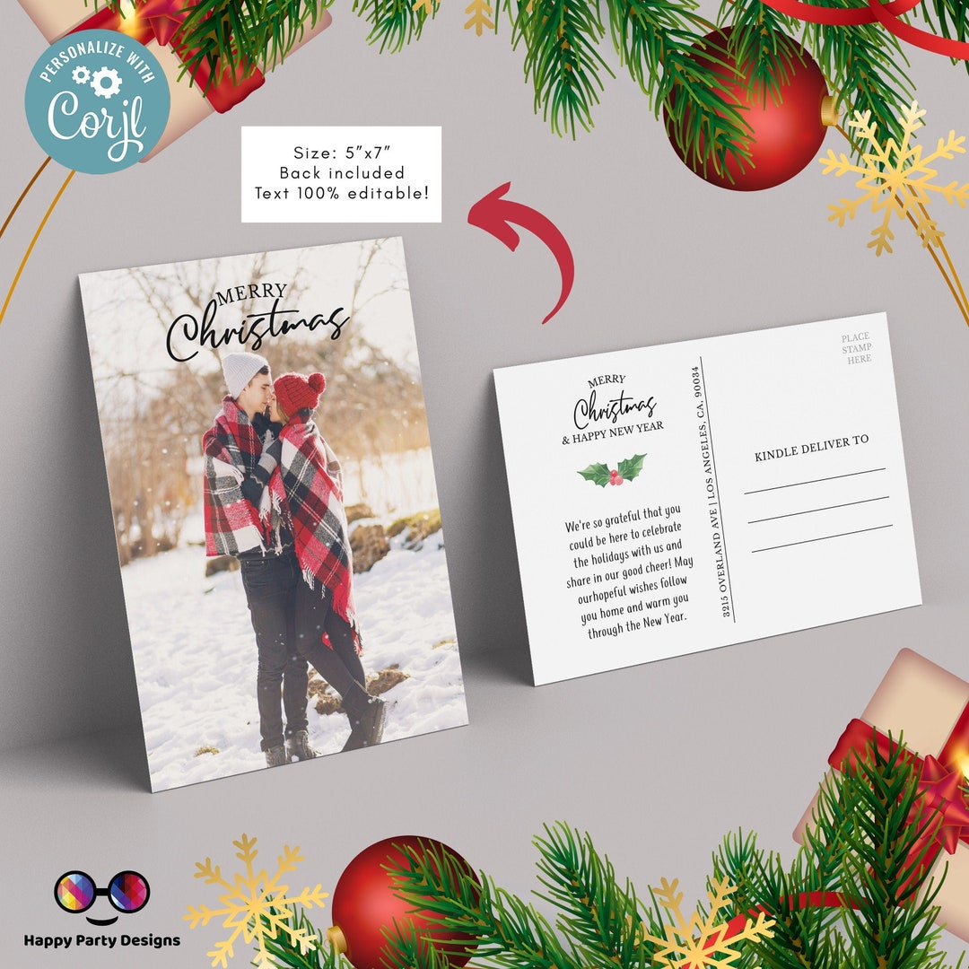 Christmas Photo Postcard Printable | Editable Christmas Postcard ...