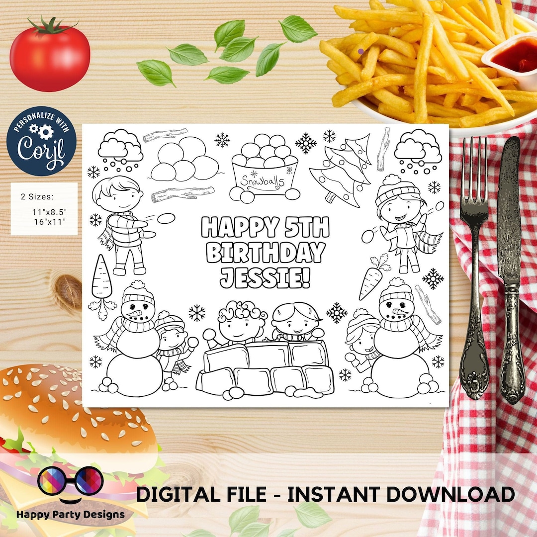 Editable Snowball Fight Coloring Page | Placemat Coloring Page | Any ...