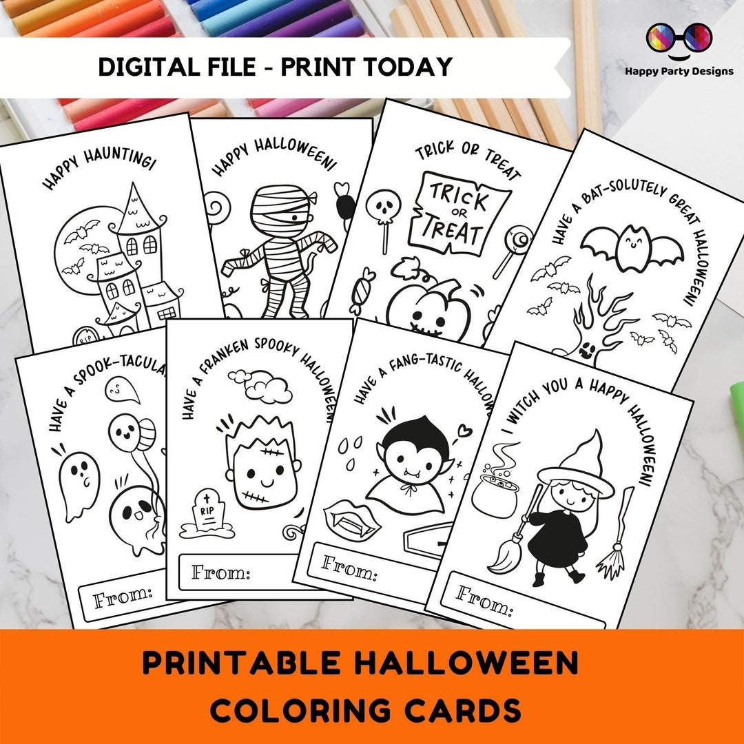 Tarjetas para colorear imprimibles de Halloween DESCARGA INSTANTE ...