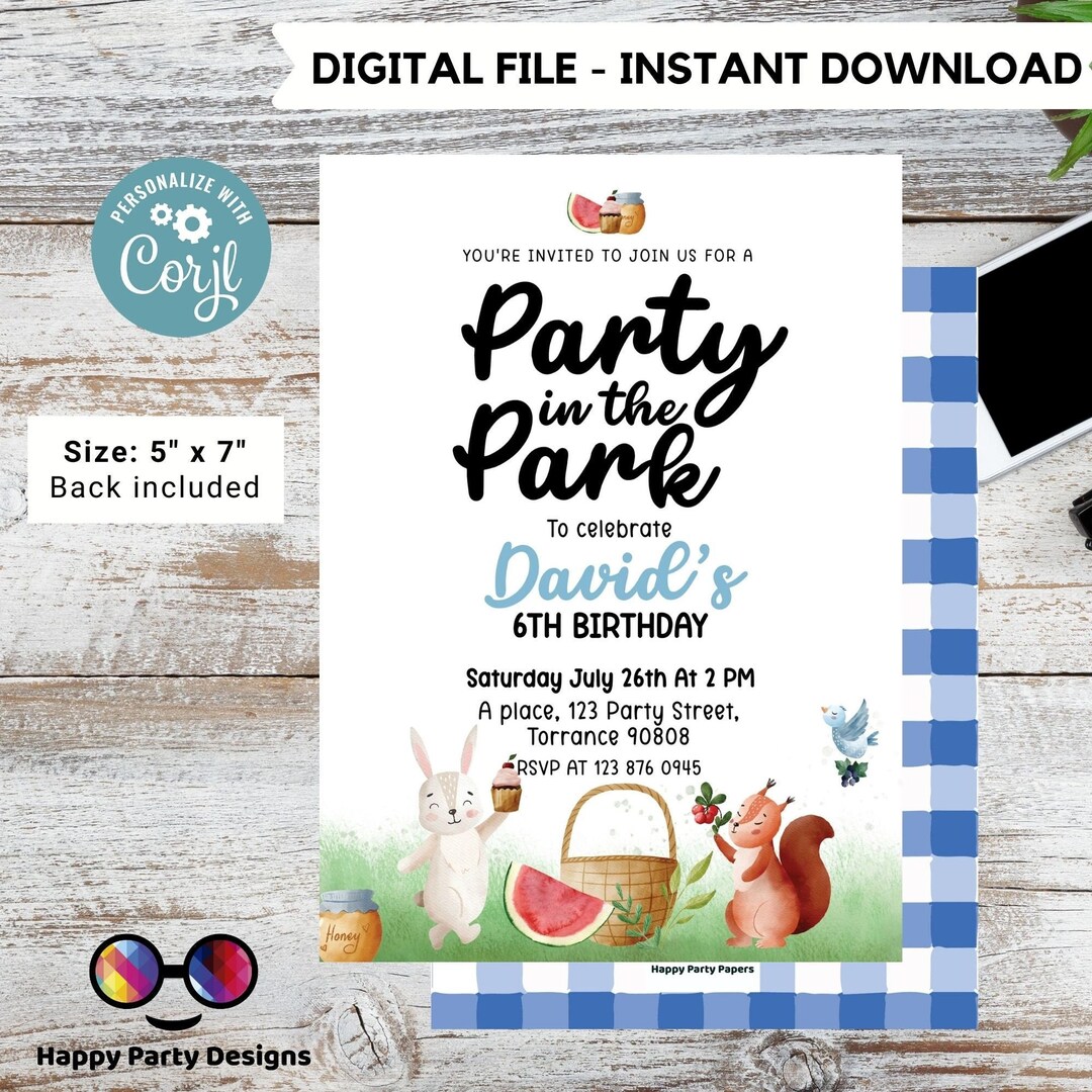 EDITABLE Picnic Birthday Invitation | Picnic in the Park Printable ...