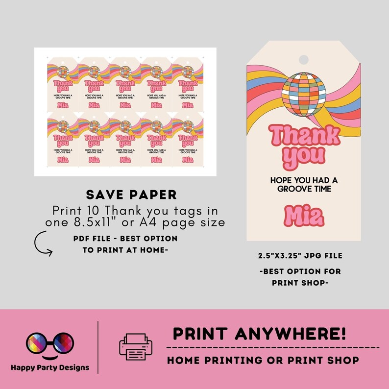 Editable Disco Party Favor Tag Template Bridal Baby Shower - Etsy