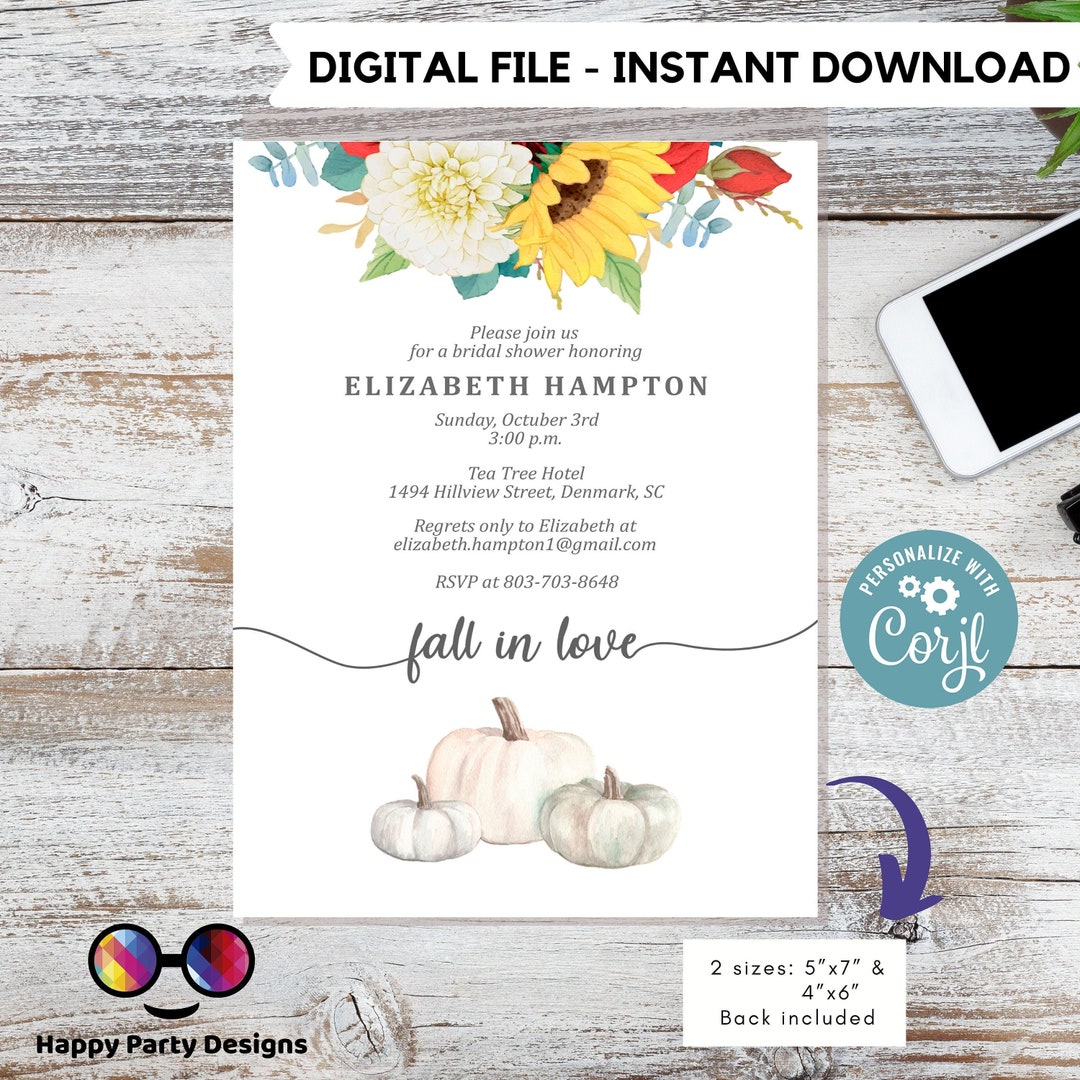 Editable Fall in Love Invitation | Digital Fall in Love Printable ...