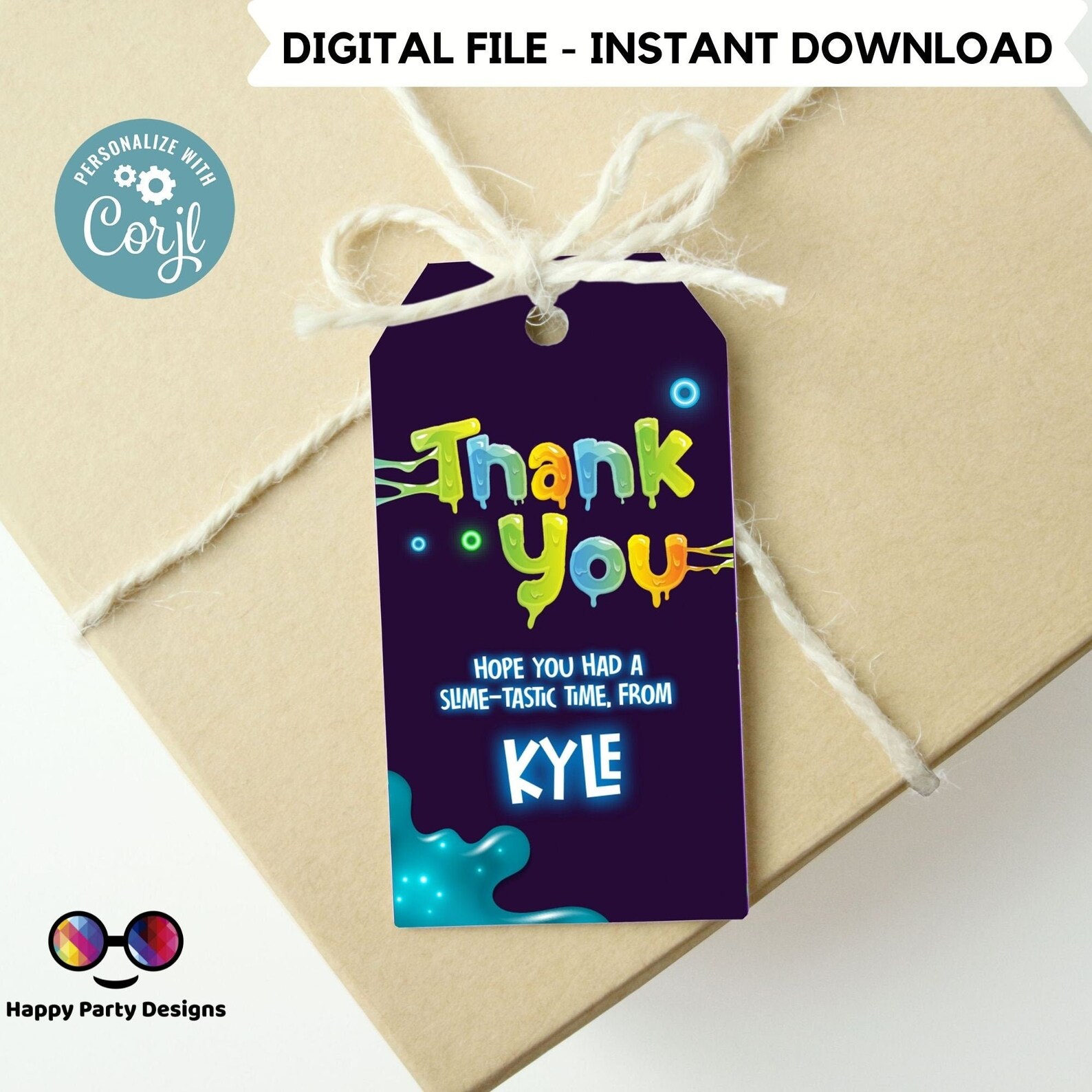 Editable Slime Birthday Thank You Gift Tags | Slime Party Favor Tags ...