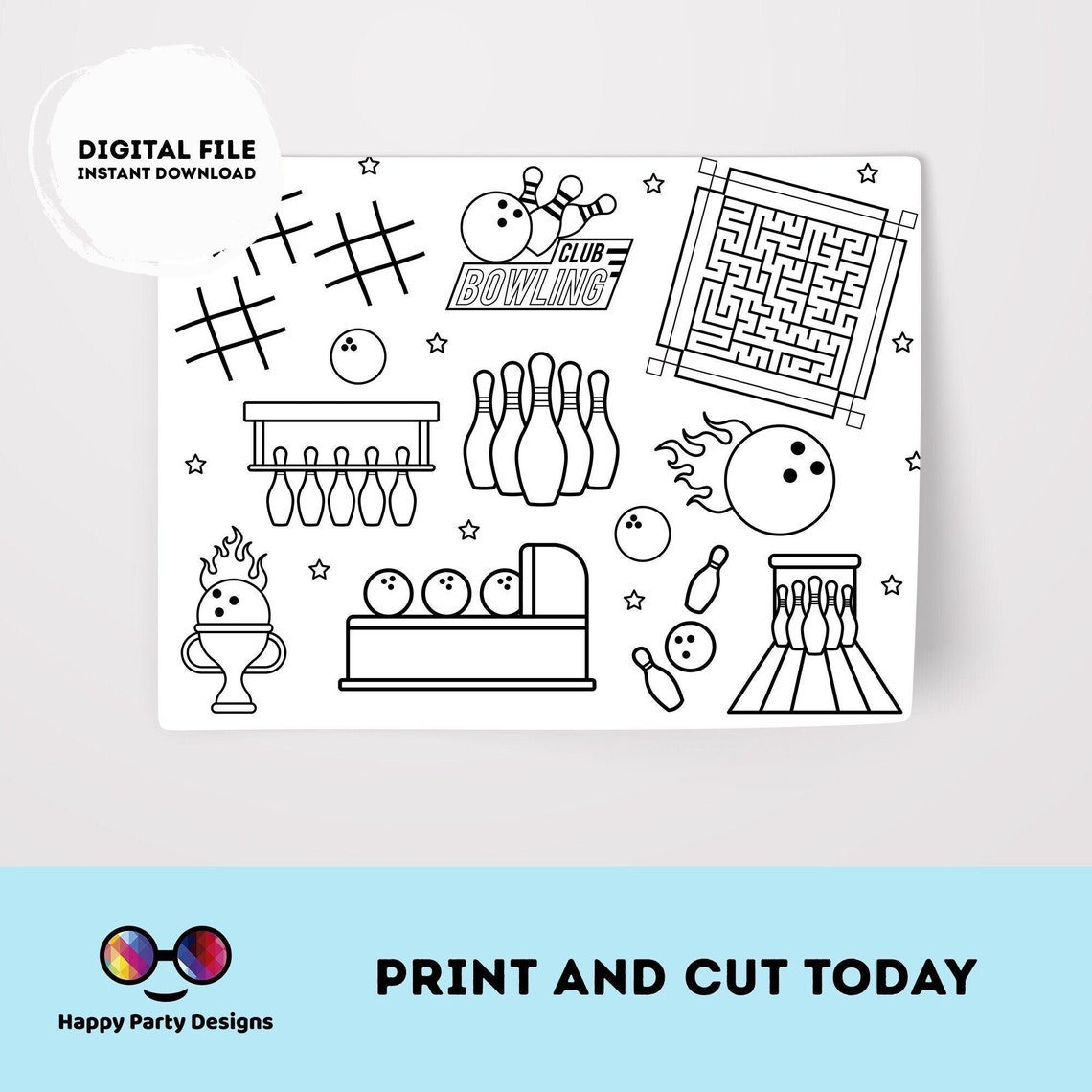 Printable Bowling Party Coloring Page | Bowling Activity Page | Bowling ...