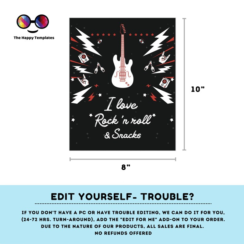 Editable Rock 'n Roll Birthday Signs (3) | Rock Star Party | Boy ...