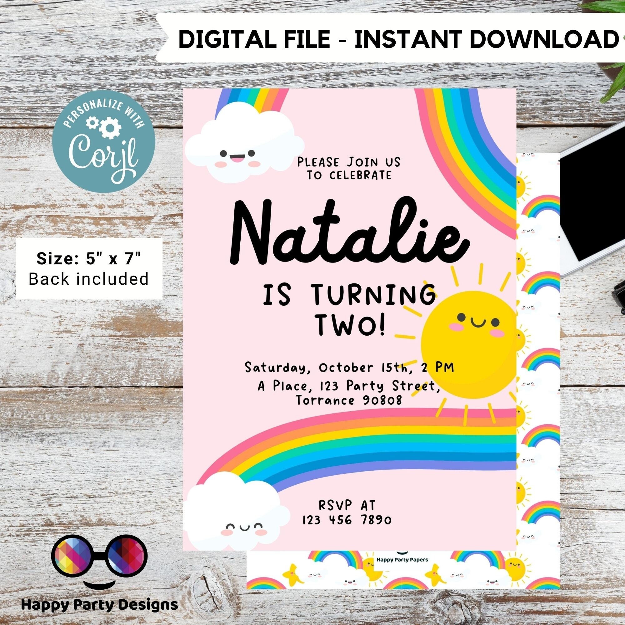Editable Rainbow Birthday Party Invitation Instant Download - Etsy