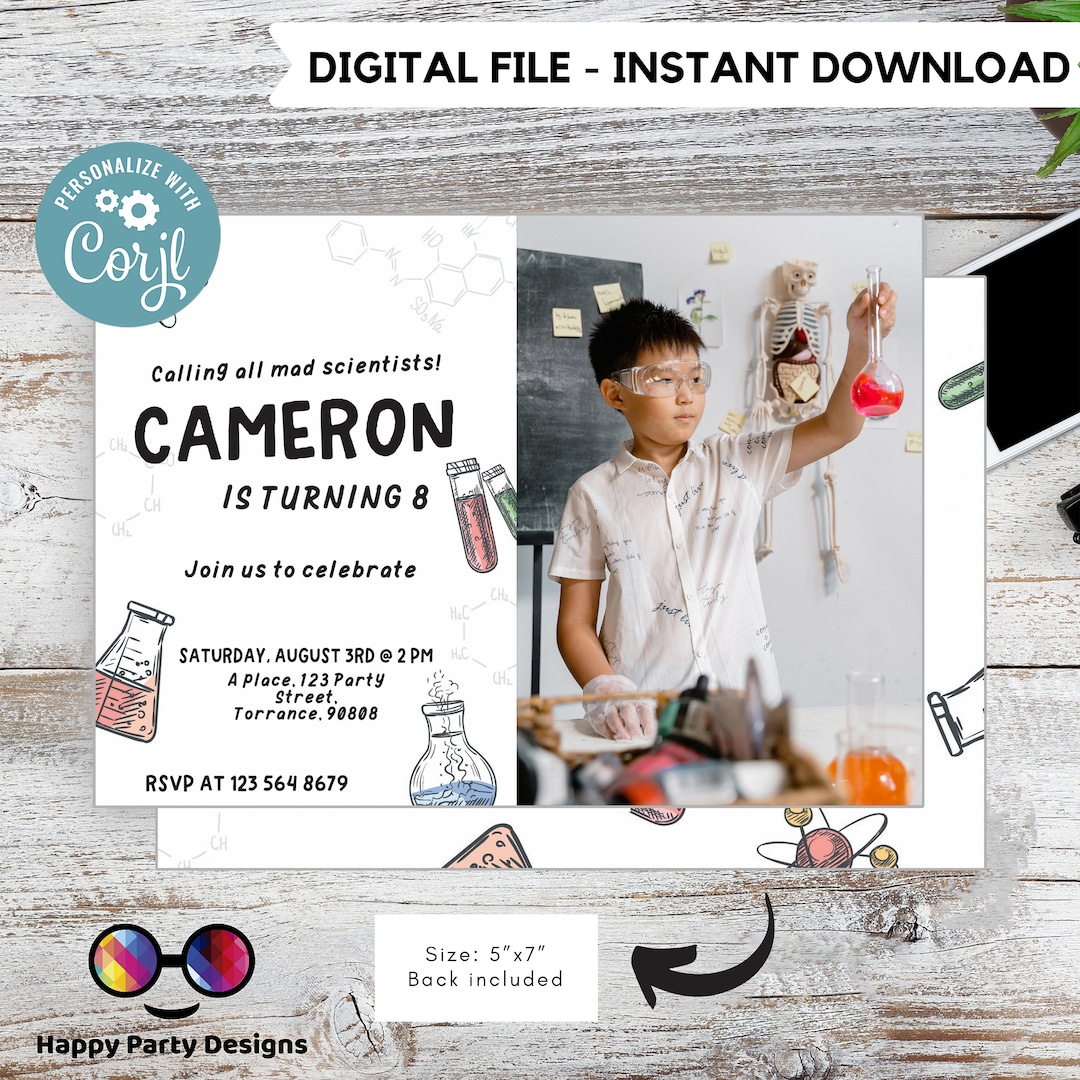 Editable Science Party Invitation | Mad Scientist Invitation With Photo ...