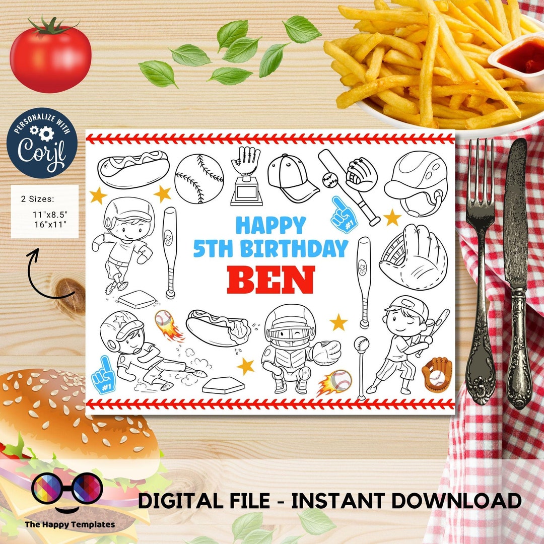 Editable Baseball Birthday Coloring Page With a Pop of Color | Sports ...