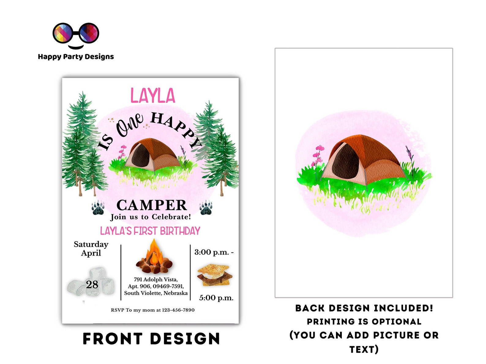 Editable Happy Camper Birthday Invitation | One Happy Camper | First ...
