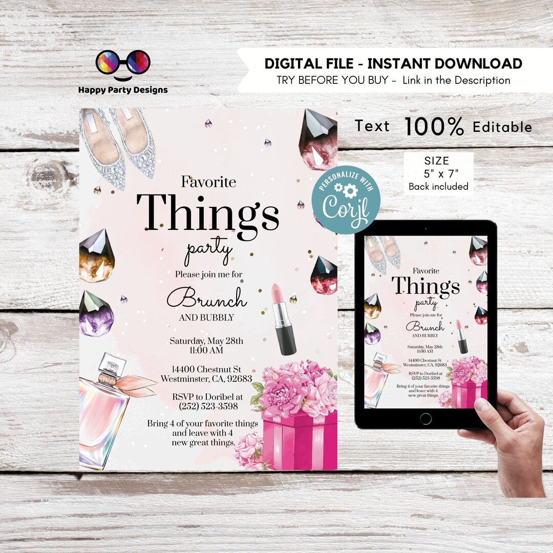 Editable Favorite Things Printable Invitation | Brunch Invitation ...