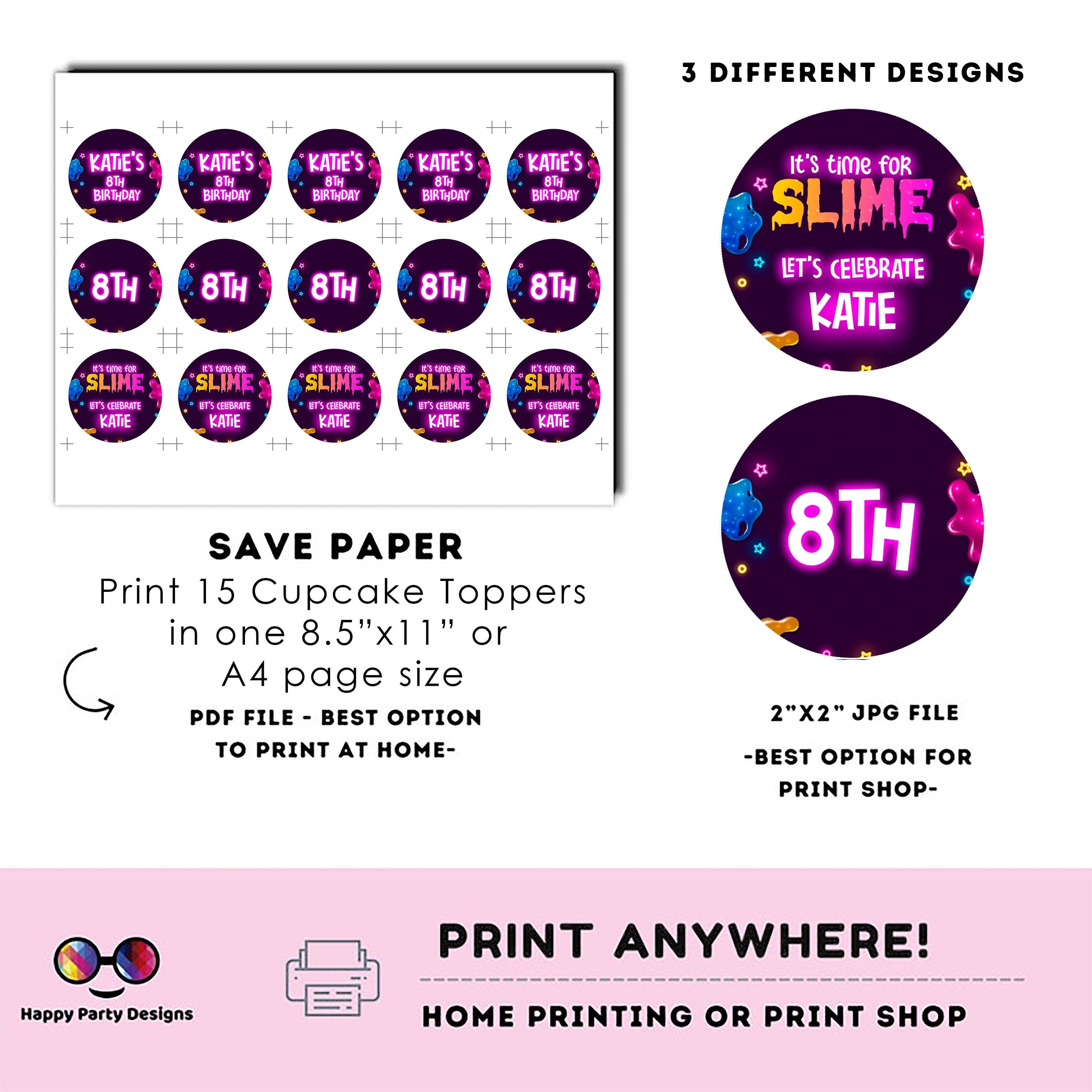 Editable Slime Round Cupcake Toppers Slime Birthday Slime - Etsy Canada