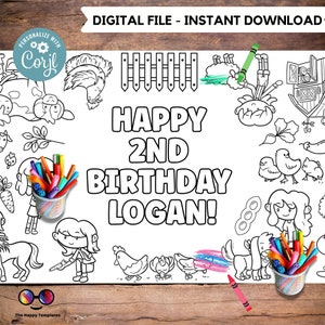 Editable Farm Animals XL Coloring Page | Banyard Birthday Table Runner ...