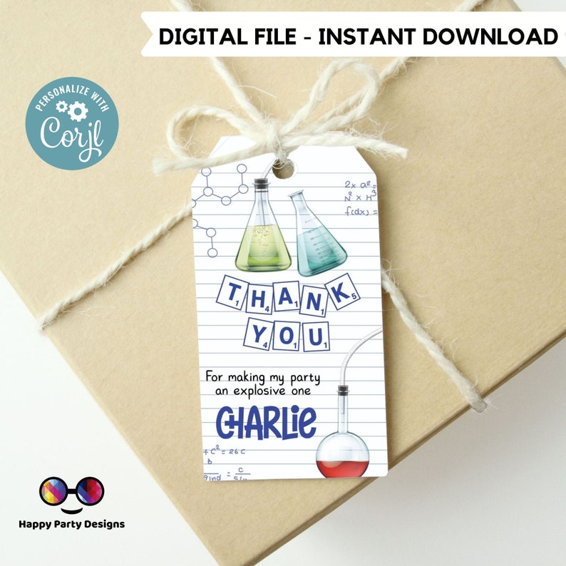 Editable Science Birthday Thank You Gift Tags Mad Scientist - Etsy Canada